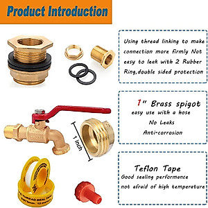 Rain Barrel Spigot, Brass Faucet Kit for Rain Water Barrel, Water Tanks, Tubs, Pools Etc, Turn Ball Valve Rain Barrel Spigot with Bulkhead Fitting Set