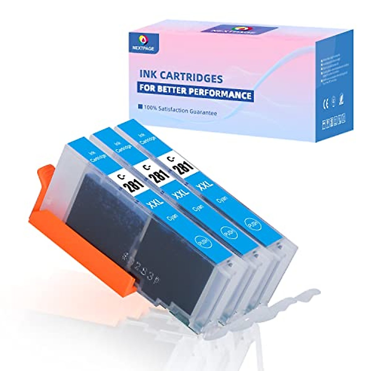 NEXTPAGE Compatible Ink Cartridge Replacement for CLI-281 CLI-281 XXL CLI 281 Use for PIXMA TS9120 TR7520 TR8520 TS6120 TS6220 TS8120 TS8220 TS9520 TS6320 TS9521C Printer (CLI281C 3 Pack)