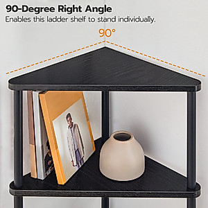 HOOBRO Corner Shelf Stand, Industrial 6-Tier Corner Bookshelf with Metal Frame,Corner Bookcase, Corner Plant Display Stand for Small Spaces, Living Room, Black BK36CJ01