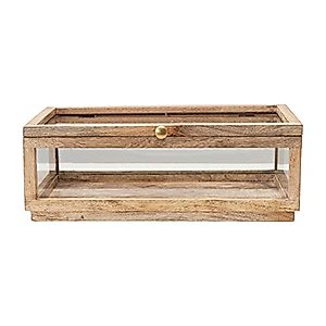 Creative Co-Op Mango Wood & Glass Display Lid Storage Box, Natural