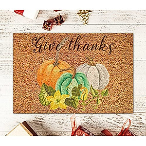 Give Thanks Coir Doormat Autumn Harvest Fall Pumpkin Sunflower Door Mat Durable Non Slip Waterproof Farmhouse Doormat Decorative for Front Door High Traffic Areas 16x24in Housewarming Gift