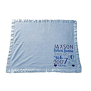Kids-Pillowcases-By-Stockingfactory Personalized Baby Blankets for Boys (30x40, Blue Micro Plush Fleece Satin Edge Trim) Custom with Baby's Name for Newborn Baby Christening Baptism