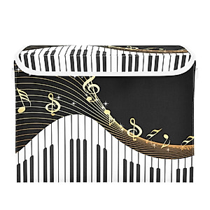 xigua Music Note Piano Key Storage Bins with Lids Foldable Large Cube Storage Boxes with Handles for Home Bedroom Closet Office (16.5x12.6x11.8 in)#22