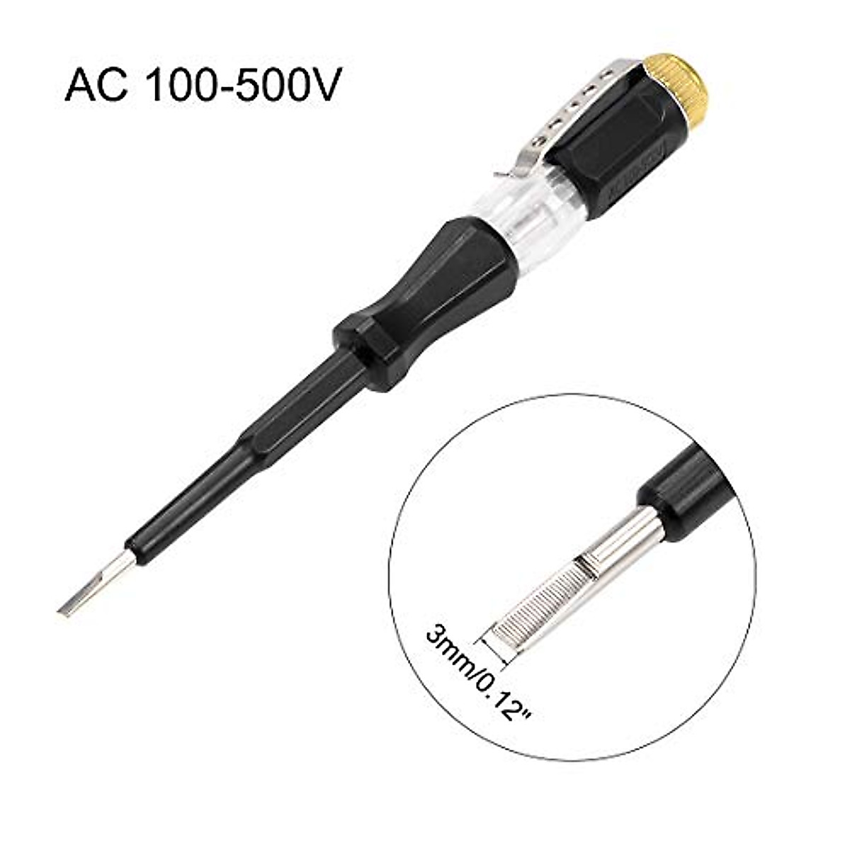 uxcell Voltage Tester AC 100-500V with 3mm Slotted Screwdriver with Clip for Circuit Test, Black