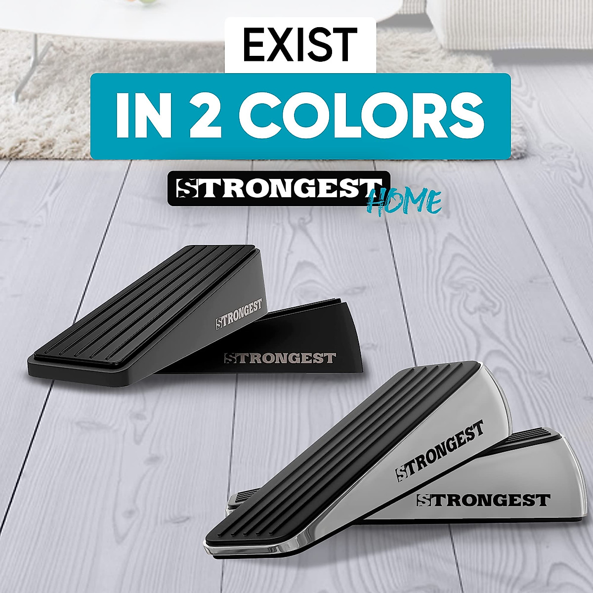 Strongest Door Stopper, Heavy Duty Door Stop Wedge Made of Premium Quality Zinc and Rubber Suits Any Door, Any Floor. Set of 2 Plus Bonus Self Adhesive Wall Protectors