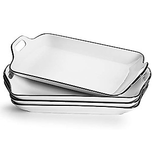 AnBnCn Porcelain Serving Platter with Handles - Set of 4, Versatile White Serving Plates for Dessert, Sushi Rolls, Party or Daily Use - Rectangle,12 Inch