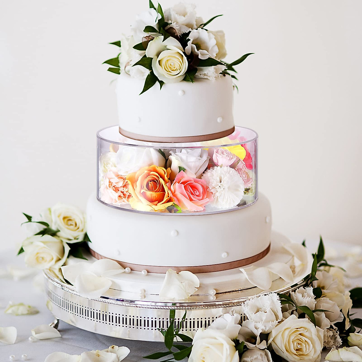 Weysat 2 Pcs Acrylic Fillable Cake Stand 7 Inch and 4.7 Inch Clear Cake Riser Round Cake Tier Decorative Cylinder Stand for Wedding Birthday Party(10''D x 4''H, 6''D x 4''H)