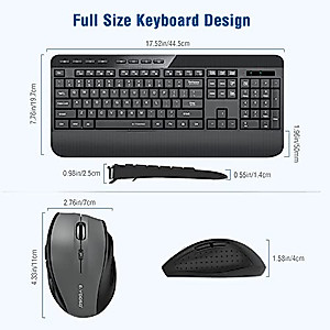 Wireless Keyboard and Mouse Combo, E-YOOSO 18 Months Battery Life Cordless Keyboard, 2.4G Full-Sized Ergonomic Keyboard with Wrist Rest, 3-Level DPI Mouse, Black Quiet Keyboard for Computer, Mac, PC