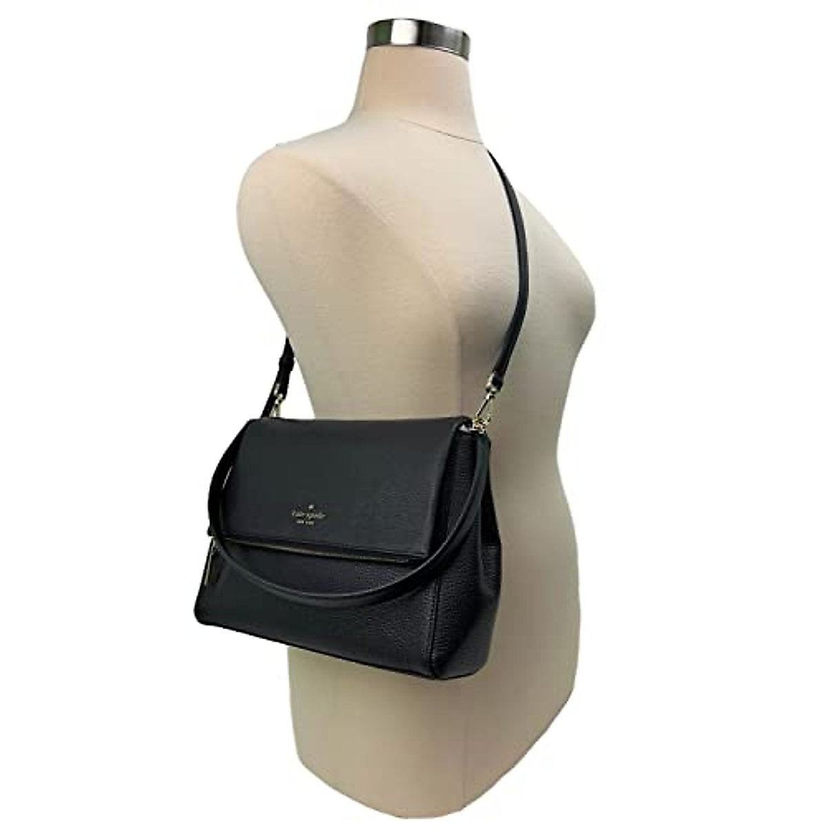 Kate Spade Leila Medium Pebbled Leather Shoulder Bag (Black)