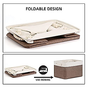 Bidtakay Baskets Set Fabric Storage Bins-White&Earthy Brown Bundled Baskets of 2 Large Baskets 16" X 11.8" X 11.8" + 3 Medium Baskets 15" X 11" X 9.5"