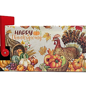 Wamika Autumn Thanksgiving Turkey Pumpkin Mailbox Cover Magnetic Standard Size,Fall Harvest Sunflower Letter Post Box Cover Wrap Decoration Welcome Home Garden Outdoor 21" Lx 18" W
