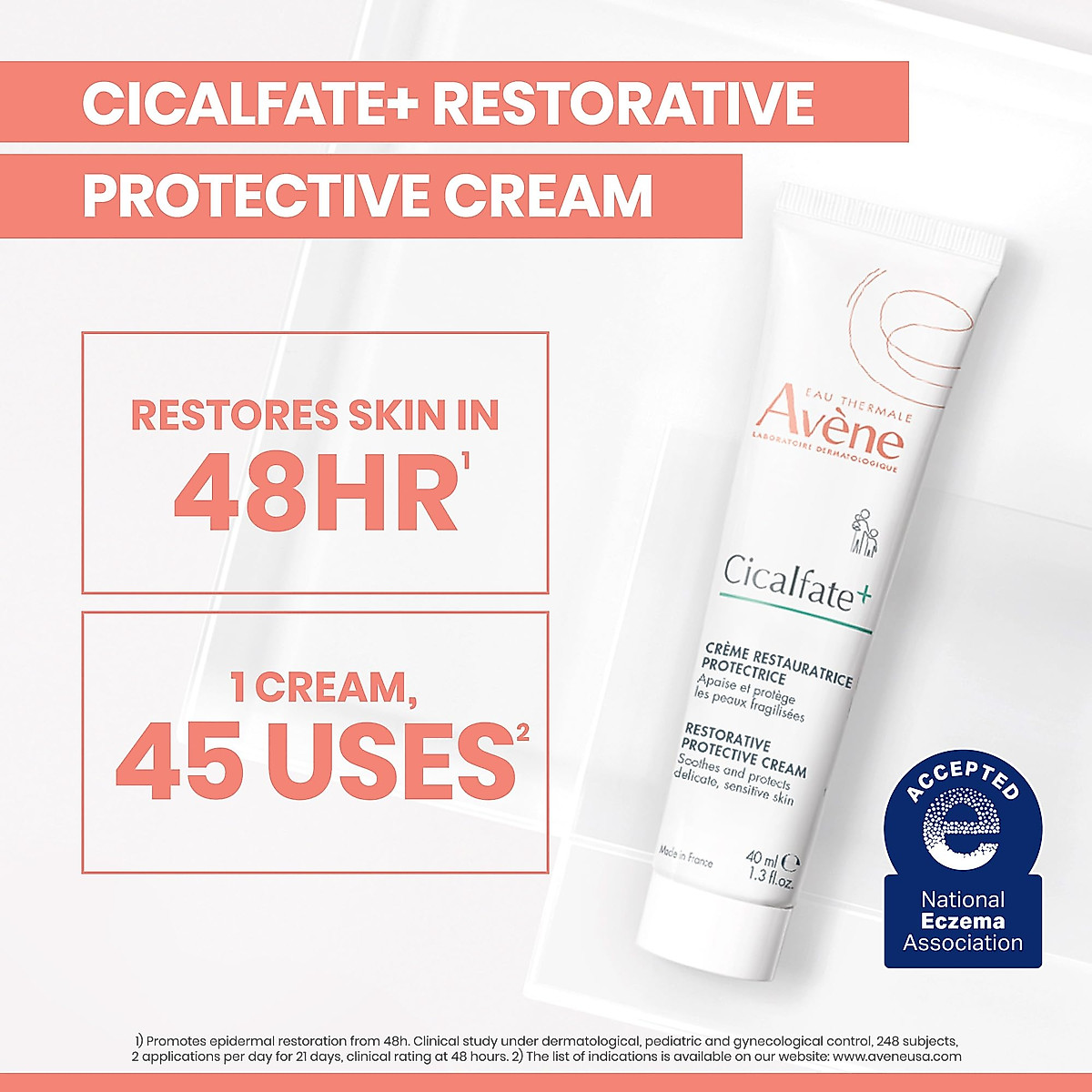 Avene Cicalfate+ Restorative Protective Cream, postbiotic skincare for sensitive skin, helps restore skin barrier, face and body, safe for infants, children and adults, 1.3 Fl Oz