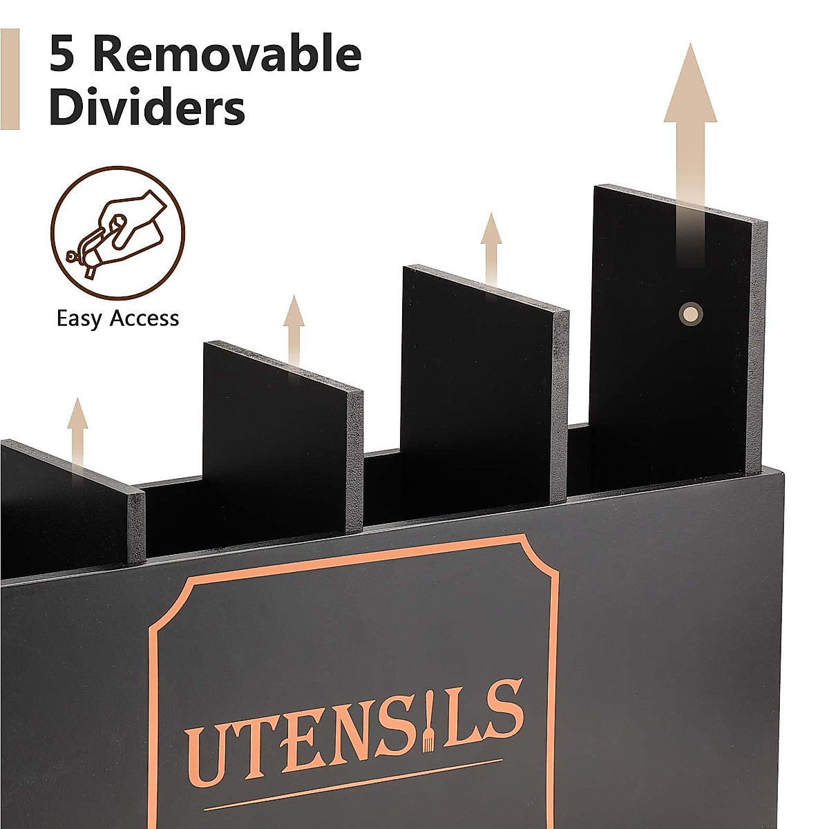 Yumkfoi 2 Pack Extra Large Utensil Holder with 4 Compartments, Wooden Farmhouse Utensil Organizer for Kitchen Counter Rustic Cooking Utensil Crock Countertop Utensil Caddy Spatula Holder (White&Black)