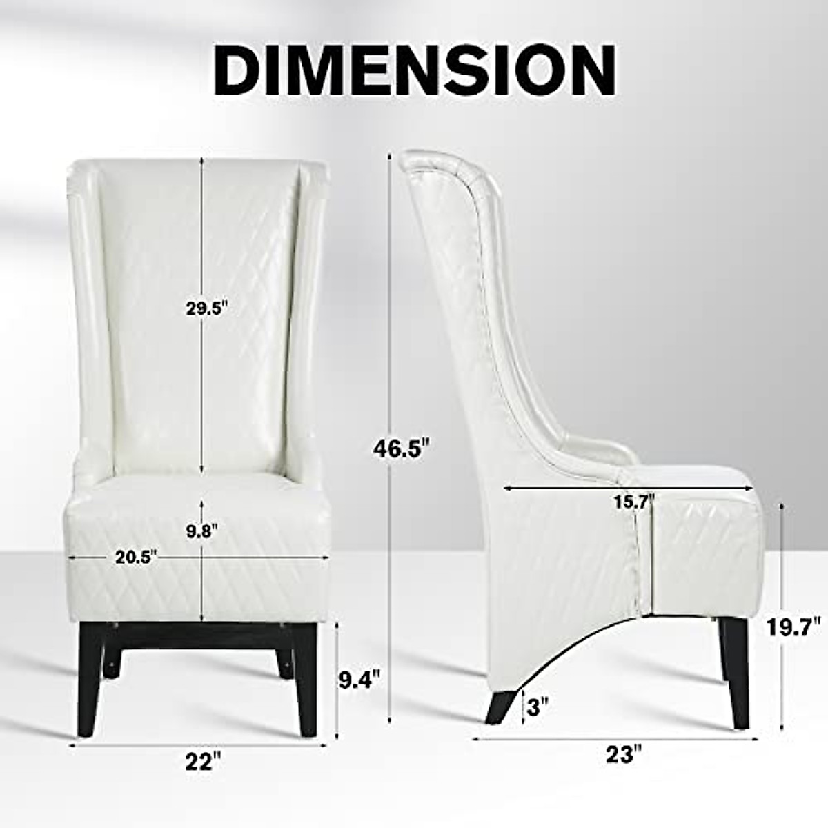 ME2 22" W Luxury Leather Chair for Dining Room High Back Accent Chair for Living Room, Solid Wood Frame Side Chair with Wood Legs Dining Chair for Restaurant/Dining Room, White
