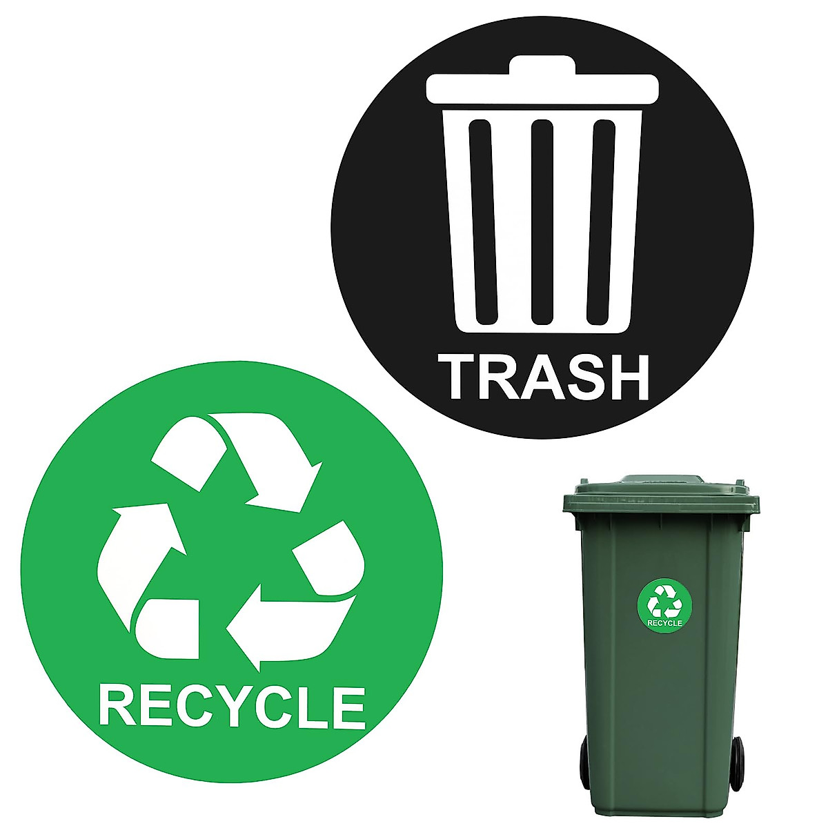 8 Pcs Recycle Sticker for Trash Can Large Trash Sticker Sign Recycling Sticker Self-Adhesive Vinyl Garbage Trash Recycle Stickers Recycling Signs Recycle Decals for Trash Can Home Office Bars