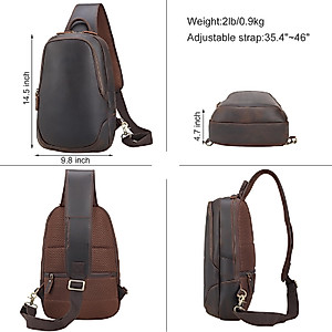 TIDING Men's Vintage Leather Crossbody Sling Bag Outdoor Travel Chest Bag Shoulder Daypack Fits 12.9" iPad