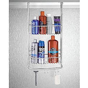 mDesign Over Door Shower Caddy – Practical Metal Shower Shelves with no Drilling Required – Hanging Shower Storage Baskets for All Shower Accessories on 2 Tiers – Chrome