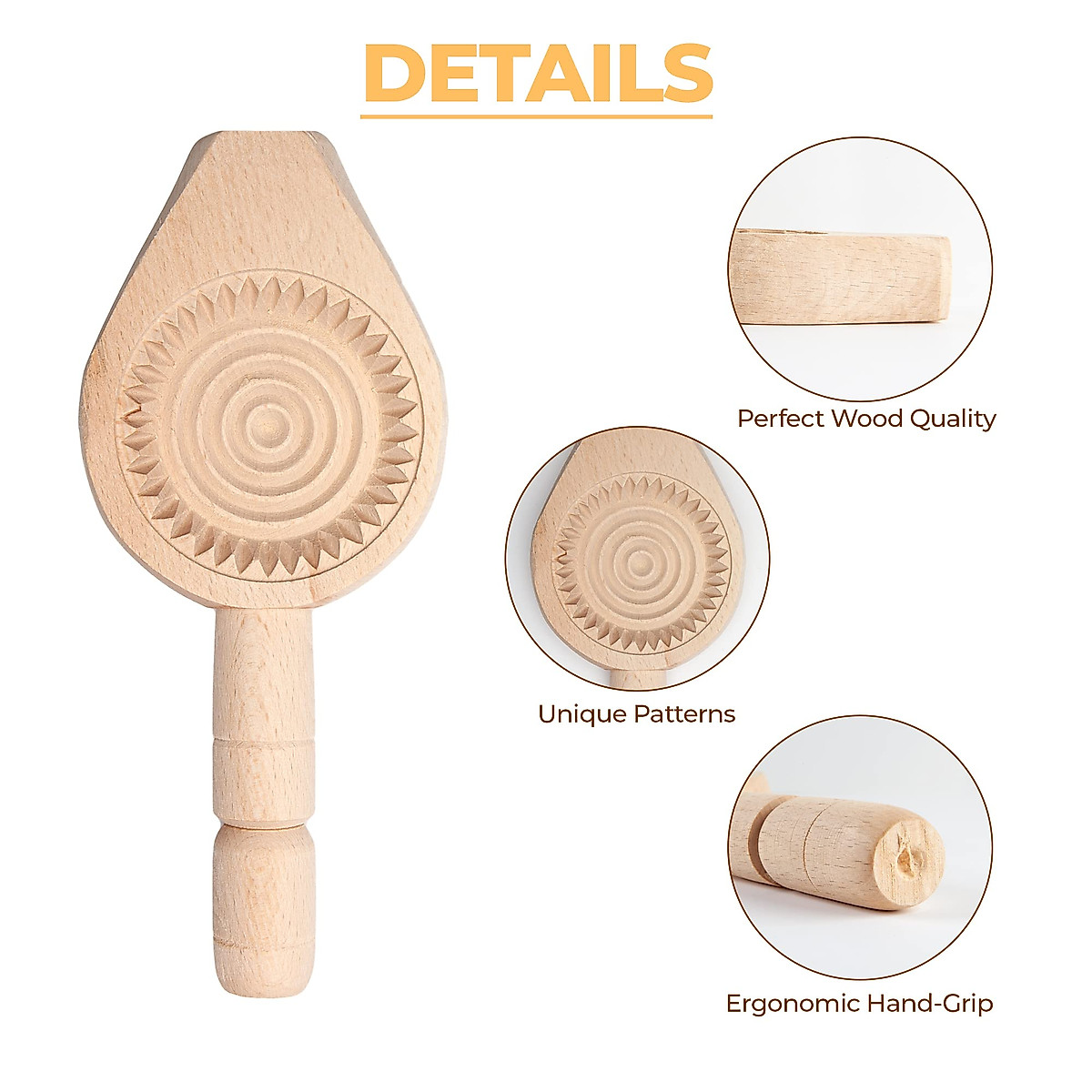 Onart Home - Wooden Cookie Molds for Baking | Traditional Handmade Maamoul Molds | Biscuit Cake Pastry Sweet Cookie Cutter | Mid-Autumn Festival Practical Hand Pressed Cake Mold