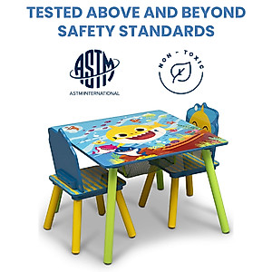 Delta Children Kids Table Storage (2 Chairs Included) -Ideal for Arts & Crafts, Snack Time, Homeschooling, Homework & More, Baby Shark, 3 Piece Set