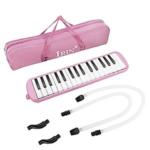 Flexzion Melodica 32 Key (Pink) Pianica Blow Piano Keyboard Harmonica Wind Instrument/w Portable Carrying Bag, 2 Long Tube Mouthpiece, 2 Trumpet Mouthpiece Kit