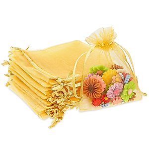 DIVINA VITAE Organza Bags, Gold Gift Bags, 50PCS Mini Mesh Gift Bags with Drawstring 3 X 4 Inches, Candy Jewelry Gift Bags for Wedding Thanksgiving Christmas Party