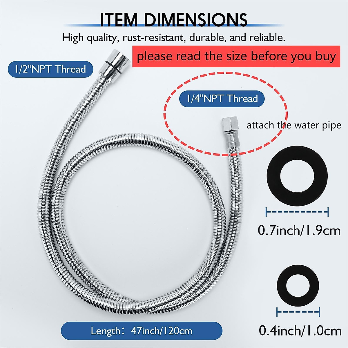 LukLoy 𝟏/𝟐" to 𝟏/𝟒" Nut Stainless Steel Shampoo Bowl Hose for Professional Salon Shampoo Bowl Faucet and Sprayer Head, Sprayer Head Not Included