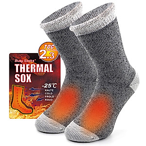 Busy Socks Winter Warm Thermal Socks for Men Women Extra Thick Insulated Heated Crew Boot Socks for Extreme Cold Weather, Medium, 1 Pair Light Grey
