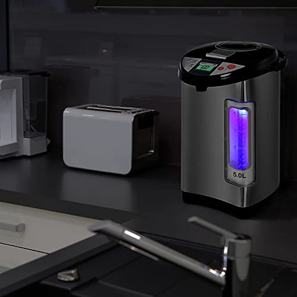 COSTWAY Instant Electric Hot Water Boiler and Warmer, 5-Liter LCD Water Pot with 5 Stage Temperature Settings, Safety Lock to Prevent Spillage, Stainless Steel Hot Water Dispenser