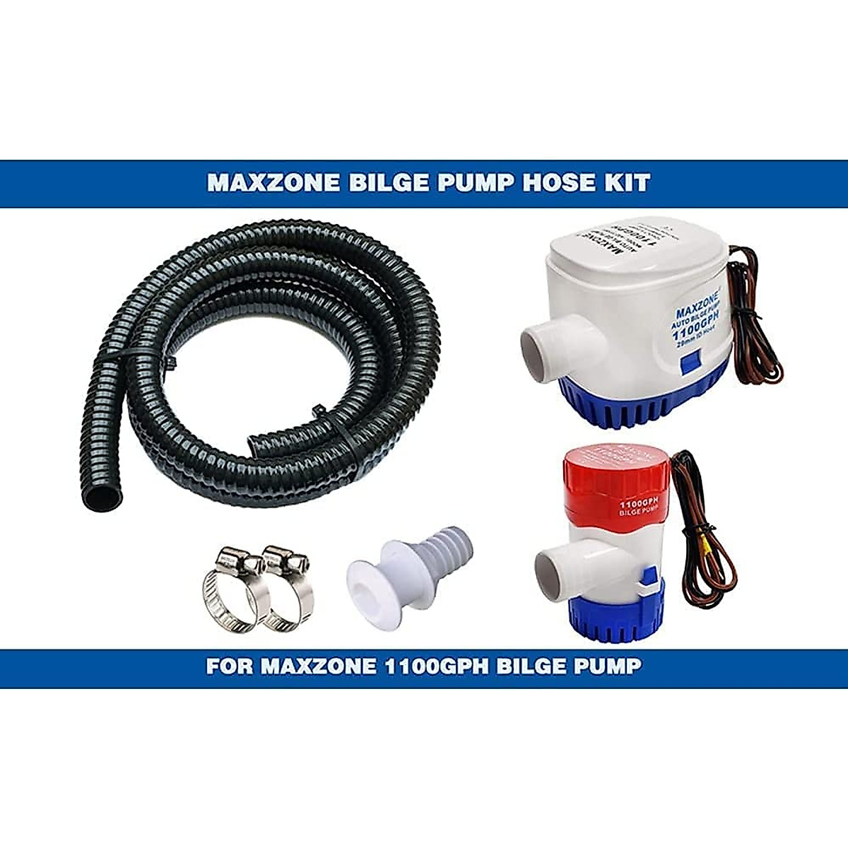 Submersible Boat Bilge Water Pump 12v Non-Automatic Marine Electric Bilge Pump And Bilge Pump Installation Kit Bilge Pump Hose 1-1/8-Inch Dia Plumbing Kit