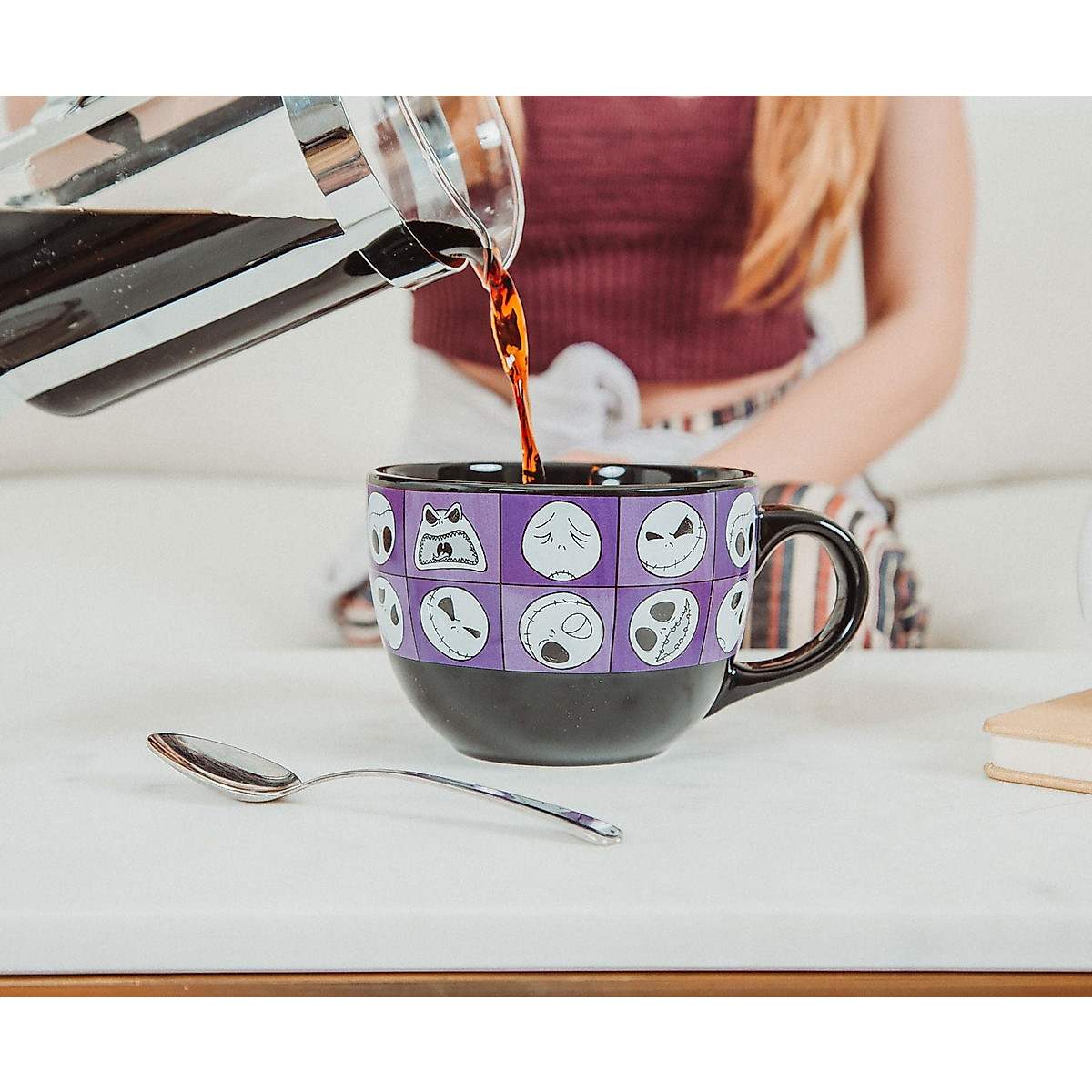 Disney The Nightmare Before Christmas Jack Expressions Ceramic Soup Mug | Bowl For Ice Cream, Cereal, Oatmeal | Large Coffee Cup For Espresso, Caffeine | Home & Kitchen Essentials | Holds 24 Ounces