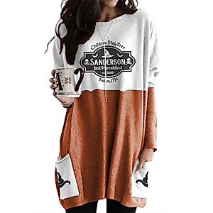 MORCHOY Womens Sanderson Sisters Bed & Breakfast Halloween Shirt Dress, Hallow's Day Fall Sweatshirt for Women -E-2XL