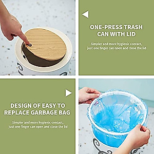 IBPNKFAZ89 Small Trash Can with Lid Octopus Hand Drawing Vintage Engraving on White backgroud Garbage Bin Wood Waste Bin Press Cover Round Wastebasket for Bathroom Bedroom Office Kitchen