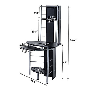 HOMCOM Arch Tower Computer Desk Compact Modern Home Office Writing Workstation P2 MDF with Keyboard Tray and Shelves - Black