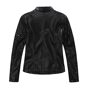 LJYH Girls Faux Leather Quilted Motorcycle Jackets Kids Spring Biker Coats Black 3/4yrs