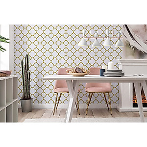 Safiyya 118"x17.7" Gold Peel and Stick Wallpaper White and Gold Pattern Contact Paper Self Adhesive Decorative Removable Contact Paper for Cabinets Modern Bathroom Wallpaper for Kitchen