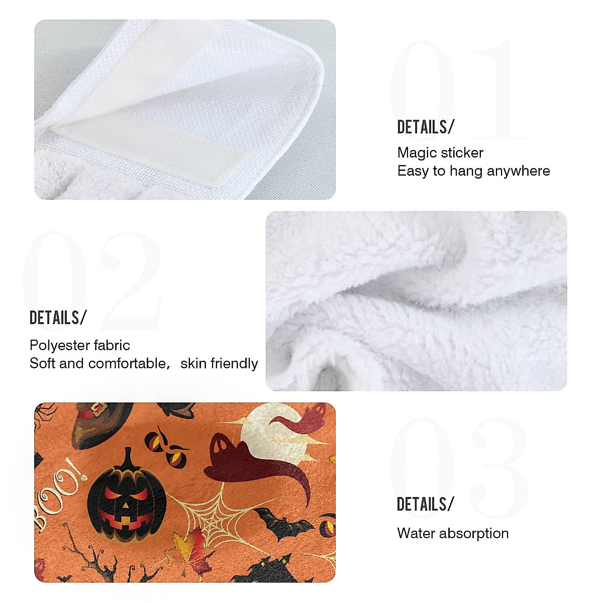 Happy Halloween Pumpkins Spooky Kitchen Hanging Towel 12 x 17 Inch Spider Web Cat Hand Tie Towels Set 2 Pcs Tea Bar Dish Cloths Dry Towel Soft Absorbent Thin Durable for Bathroom Laundry Room Decor