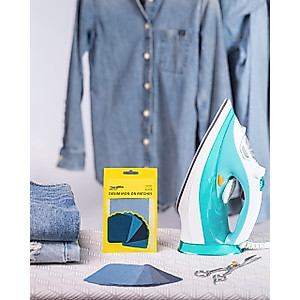 ZEFFFKA Premium Quality Denim Iron-on Jean Patches Inside & Outside Strongest Glue 100% Cotton Assorted Shades of Blue Repair Decorating Kit 12 Pieces Size 3" by 4-1/4" (7.5 cm x 10.5 cm)