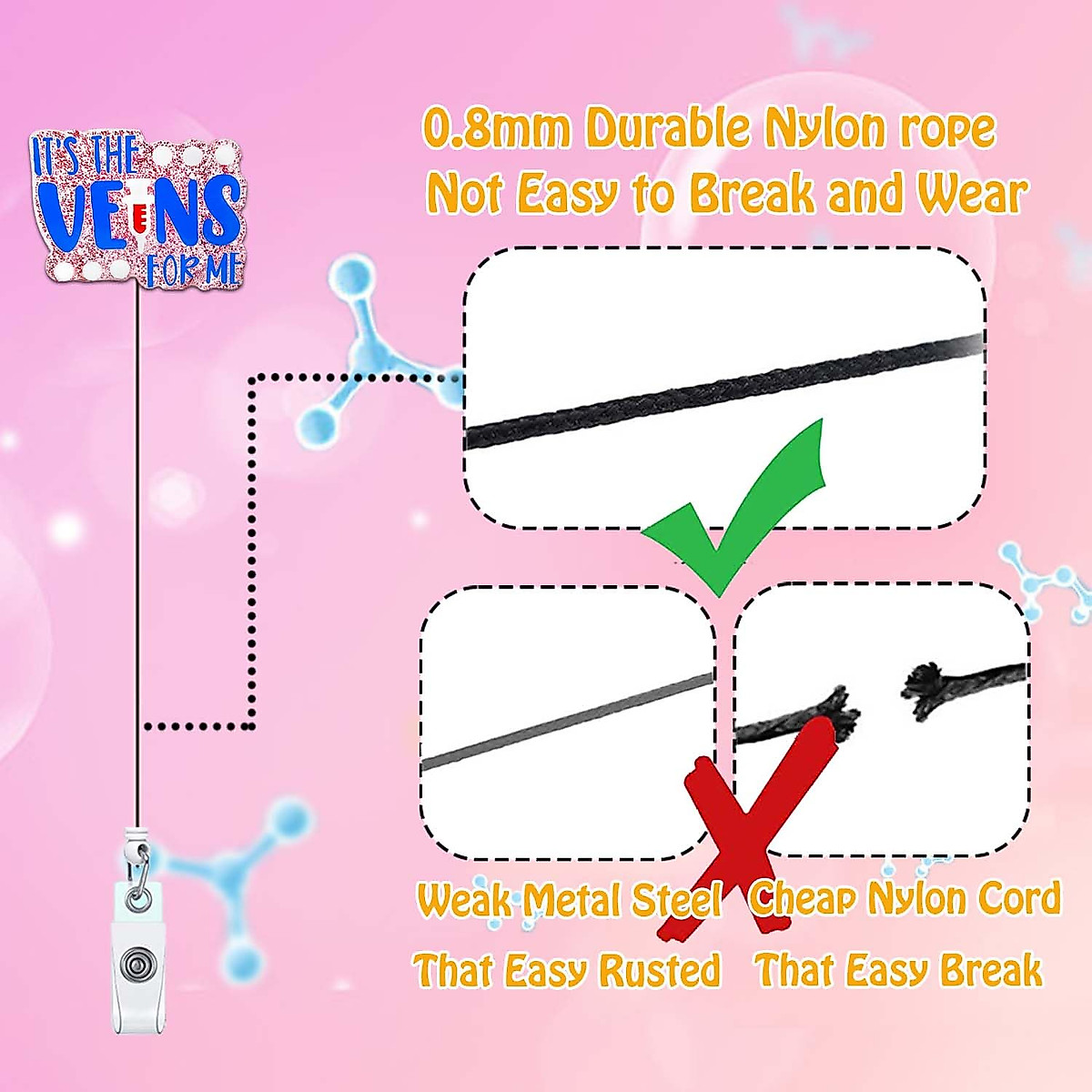 ANDGING Funny Phlebotomy Badge Reel Holder Retractable Badge Clips It's The Veins for Me Cute Phlebotomist Nursing Badge Reels Retractable for Nurses Medical ID Card Badge Holder Office Accessories