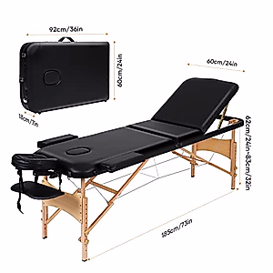 Careboda Professional Massage Table Foldable Massage Bed 3 Fold with 4cm High Density Sponge Robust Beechwood Legs Carrying Bag Full Accessories for Spa Salon Tattoo Beauty