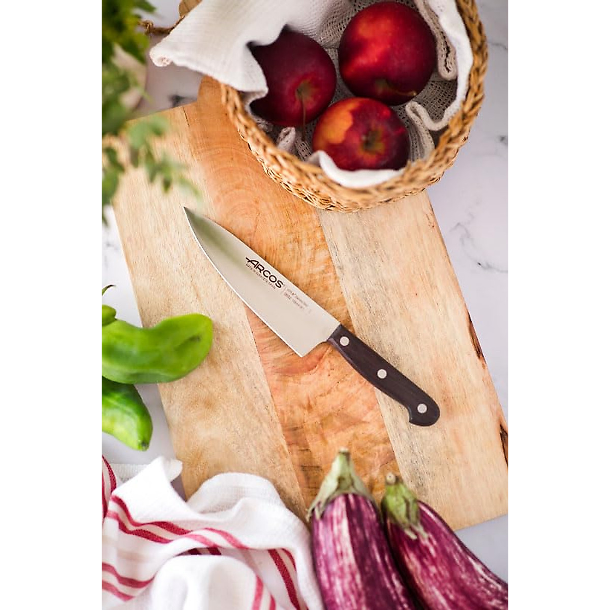 ARCOS Atlantico Series Chef Knife - 6" Nitrum Stainless Steel Blade with Rosewood Brown Handle - Elegant and Durable Design (7"). Atlantico Series. Color Brown