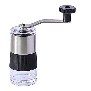 ＫＬＫＣＭＳ Coffee Grinder, Conical Burr Mill, Ceramic Burrs, Coffee Beans Mill Hand Crank Coffee Mill Manual Grinder for Outdoor Camping Travel, Silver