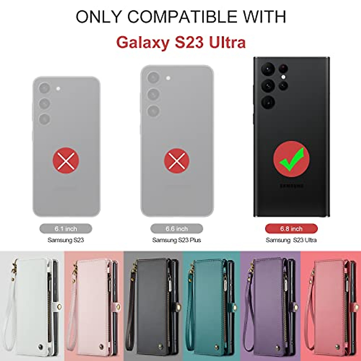 ASAPDOS Samsung Galaxy S23 Ultra Case Wallet,Retro Suede PU Leather Strap Wristlet Flip Case with Magnetic Closure,[RFID Blocking] Card Holder and Kickstand for Men Women Purple