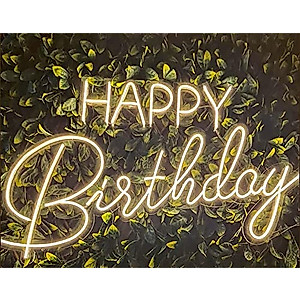 Neon LED Golden Happy birthday Signs USB Powered Acrylic Light For Wall Decor Teen Child Party Suprise Celebration Bedroom Living Room Bar Mitzvah Gift Prom(18.1"x15")