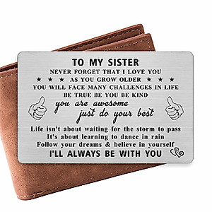 Resdink Sister Gifts from Brother, Best Sister Birthday Card, Engraved Wallet Card for Big Sister, Personalized Christmas Graduation Card to My Favorite Sister, I Love You Sister Gift Ideas, Little