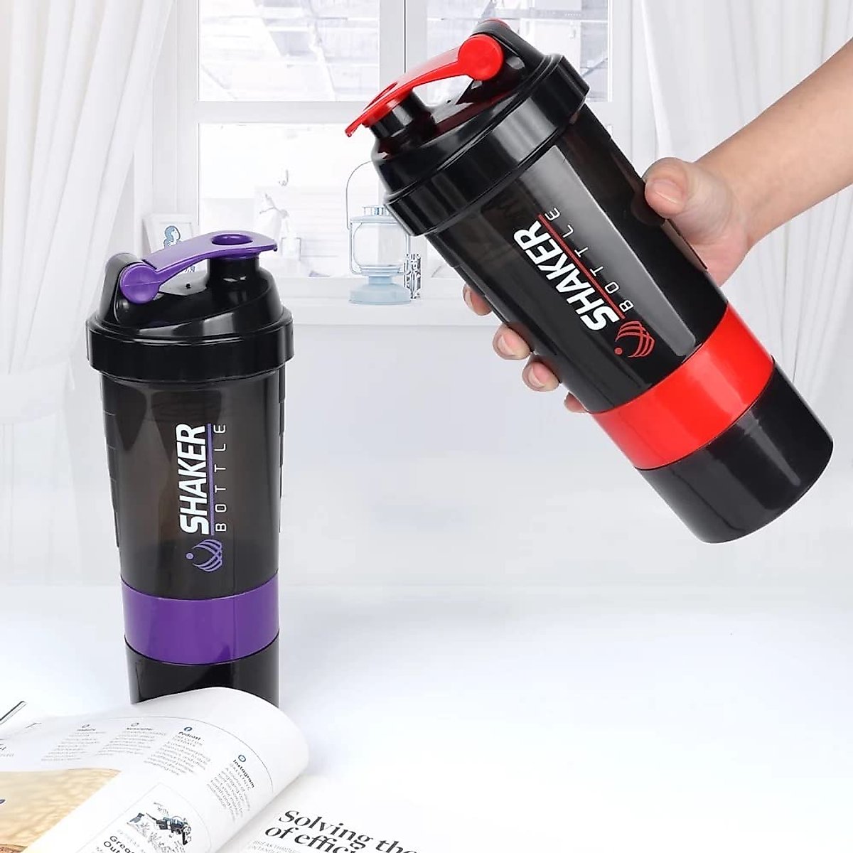 Protein Shaker Bottle for Protein Mixes, 17 OZ, Leak Proof ● Easy Clean Up ● BPA Free, Tasteless, Safe Material ● No Blending Ball or Whisk Needed ● Blender Shaker Bottle ● Gym shaker bottle (Blue)