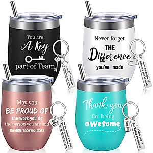 Thank You Gifts Coworker Leaving Farewell Appreciation Gifts with 12 oz Thank You for Being Awesome Wine Tumbler and Difference Keychains Gifts for Father Colleague Teacher Friends (Classic, 8 Pcs)