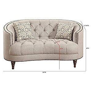 Coaster Furniture Avonlea Loveseat with Button Tufting and Nailhead Trim Beige Stone Grey 505642
