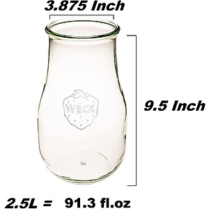 Weck Jars Tulip 2.5 Liter - Sour Dough Starter Jars - Large Glass Jars for Sourdough - Starter Jar with Glass Lid - Suitable for Canning & Storage