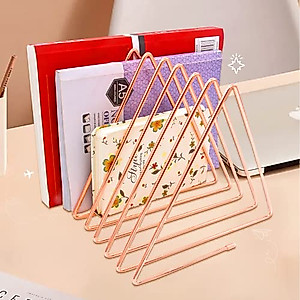 Adjustable Seven-Slot Golden Bookends, Metal Triangular Book Magazine Organizer, Vinyl Record Holder, Office, Desk Decoration