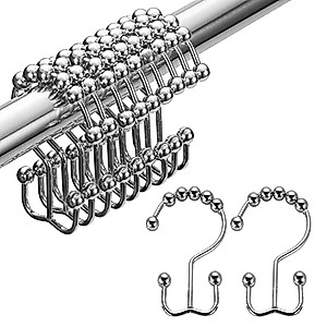 Amazer Shower Curtain Hooks Rings, Rust-Resistant Stainless Steel Double Shower Curtain Hooks, Shower Hooks for Shower Curtain and Liner Bathroom, Set of 12, Chrome